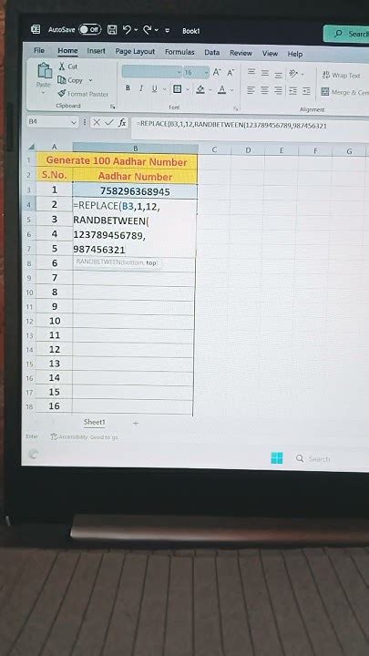 Auto Generate 100 Aadhar Number In Excel 🔥🔥💯 Excel Hacks Youtube