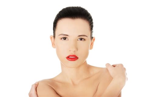 Premium Photo Close Up Of Beautiful Woman Against White Background