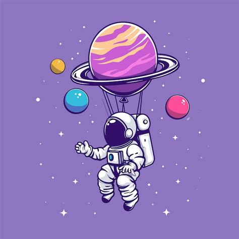 Premium Vector Astronautfloatingplanetballoonillustration