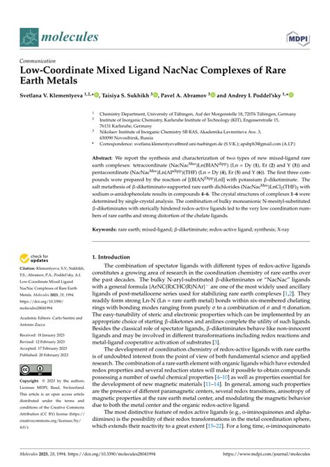 Pdf Low Coordinate Mixed Ligand Nacnac Complexes Of Rare Earth Metals