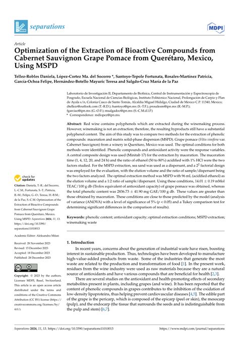 Pdf Optimization Of The Extraction Of Bioactive Compounds From