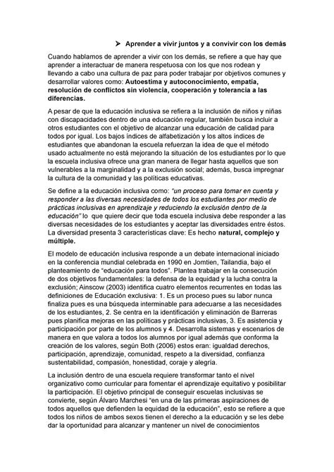 Aprender A Vivir Juntos Y Convivir Con Los Demás A Pesar De Que La
