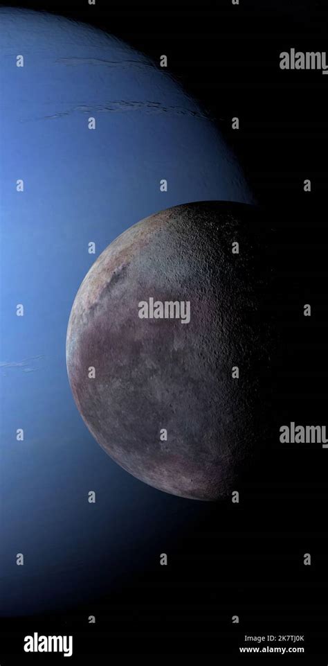 Satellite Triton Orbiting Around Neptune Planet In A Retrograde Orbit