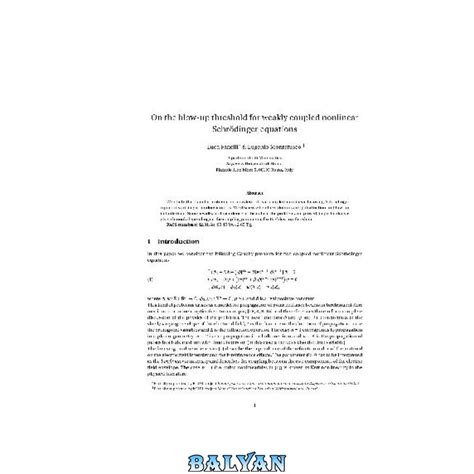 در آستانه انفجار برای معادلات شرودینگر غیرخطی با جفت ضعیف وبلاگ کتابخانه دیجیتال بلیان