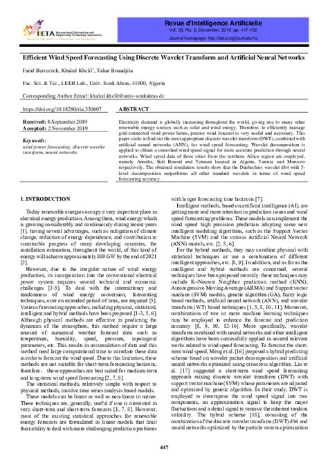 Pdf Efficient Wind Speed Forecasting Using Discrete Wavelet Transform