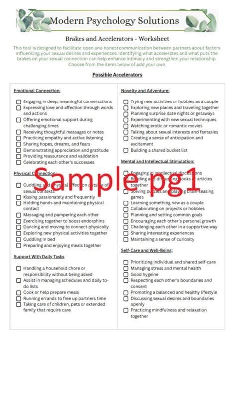 Sex Therapy Worksheet Download Brakes And Accelerators Etsy