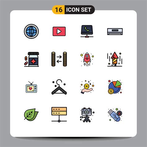 Set Of 16 Modern Ui Icons Symbols Signs For Technology Cooling Player Air Conditioner Online