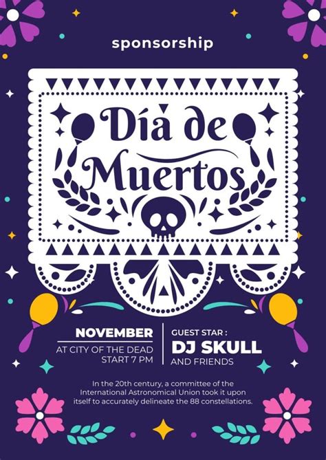 Customize This Floral Colorful Dia De Los Muertos Skull Party Poster