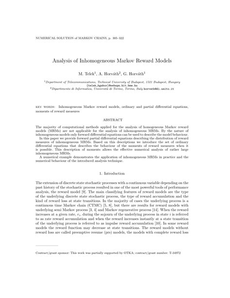 Pdf Analysis Of Inhomogeneous Markov Reward Models