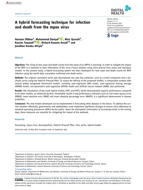 Pdf A Hybrid Forecasting Technique For Infection And Death From The Mpox Virus