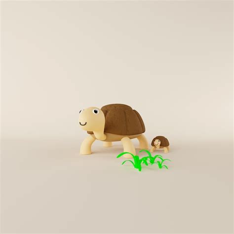 Premium Photo 3d Rendering Of A Turtle With Its Cubs And Grass In