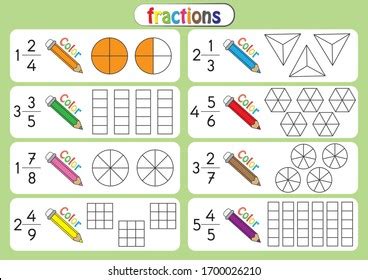 Mixed Number Improper Fractions Color Shape Stock Vector Royalty Free