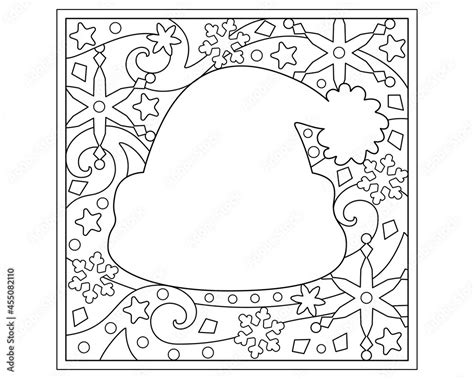 Christmas Winter Coloring Page With Santa Hat Snowflakes And Stars