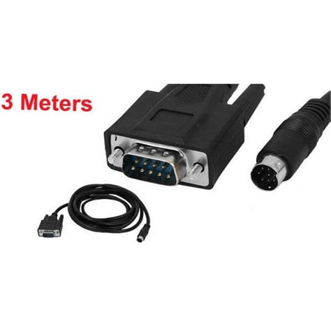 Xzc Mini Din Male Connector Plc Programming Adapter Cable 3 Meters 10ft Length Rs232 Db9 To 8p