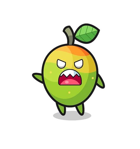 Linda Caricatura De Mango En Una Pose Muy Enojada Vector Premium