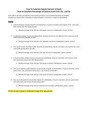 Calculating Caloric Content Of Foods Course Hero