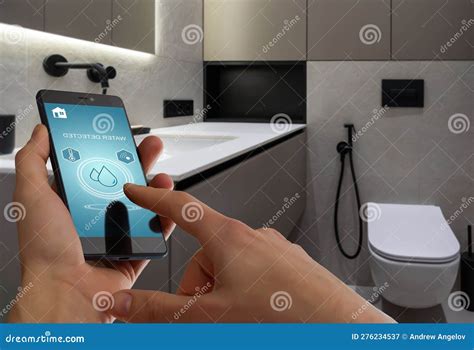 Water Leak Sensor Alert Smart Water Sensor Can Automatically Shut Off A Solenoid Valve Stock