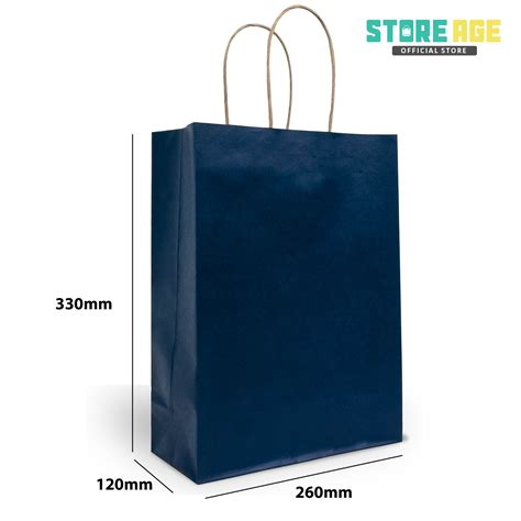 Blue Kraft Paper Bag With Twisted Handle L Size Store Age