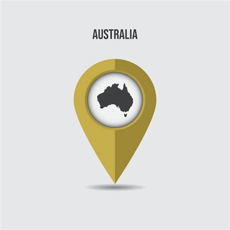 ロケーション ピンのオーストラリア マップ。背景に分離された地図を持つ 3d ポインター。 プレミアムベクター