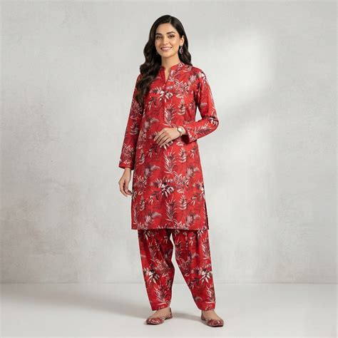 Bebold Digital Printed Bana Doria Lawn 2 Pc Unstitched Redandwhite Bebold
