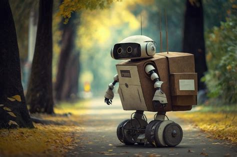 Premium Ai Image Robot Courier Rides In The Park Generative Ai