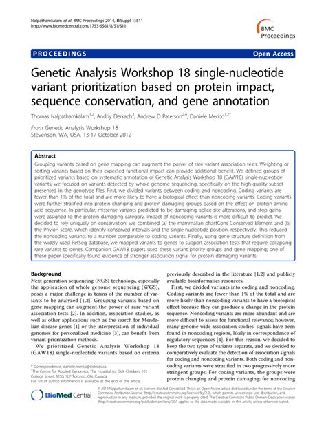 Pdf Genetic Analysis Workshop 18 Single Nucleotide Variant