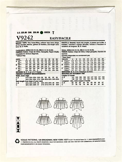Vogue Sewing Pattern For Top Blouse Rated Easy Vogue 9242 Bust 295