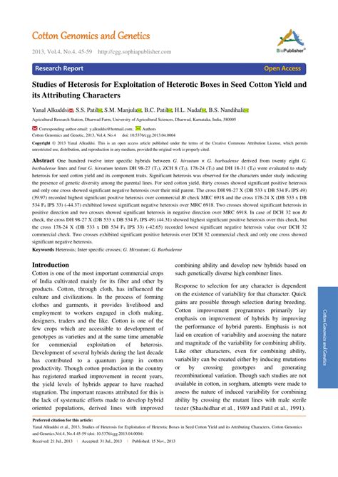 Pdf Studies Of Heterosis For Exploitation Of Heterotic Boxes In Seed