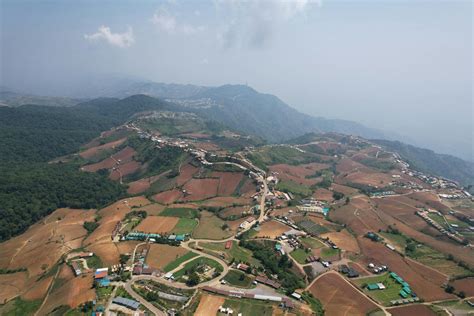 有关丘陵 俯視圖 偏远的生活 僻静区 农业社区 农村公路 农村基础设施 农村环境 和平的 土地管理 地勢 地平線 地形