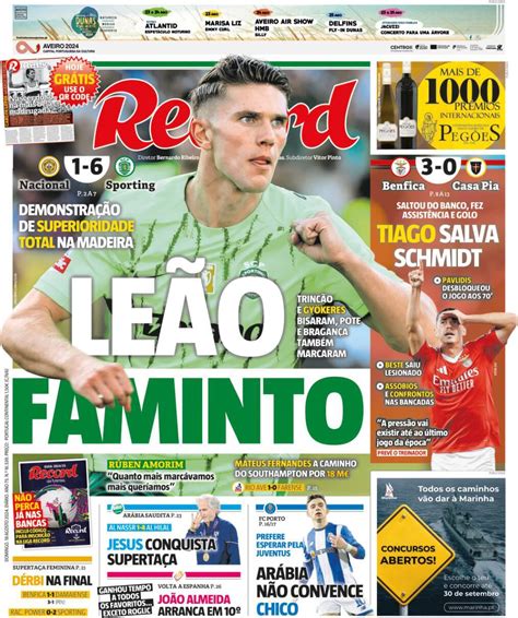 Capa Jornal Record 18 Agosto 2024 Capasjornais Pt