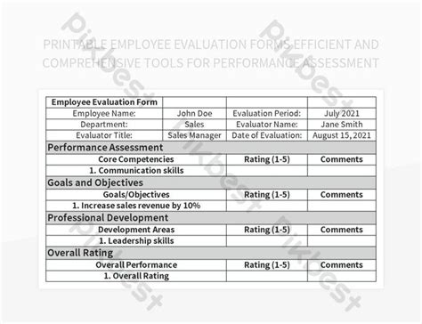 Printable Employee Evaluation Forms Efficient And Comprehensive Tools