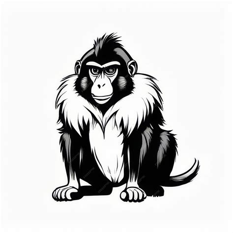 Mandrill Outline Black And White Cute Coloring Book Premium Ai