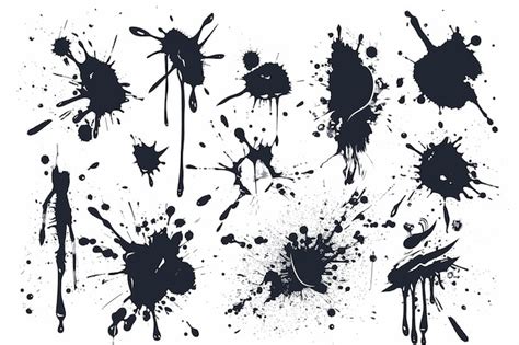 Abstract Black Ink Splashes Collection Ink Drops And Splashes Blotter