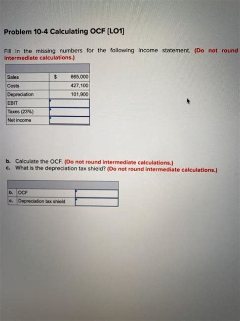 Solved Problem Calculating Ocf Lo Fill In The Chegg