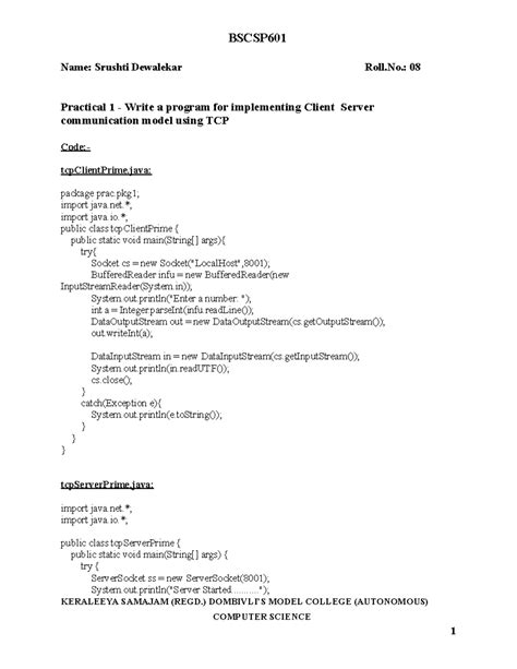 Cc Full Pracs Name Srushti Dewalekar Roll 08 Practical 1 Write A Program For Implementing