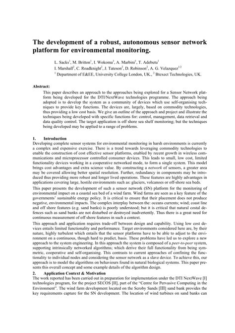 Pdf The Development Of A Robust Autonomous Sensor Network Platform For Environmental Monitoring
