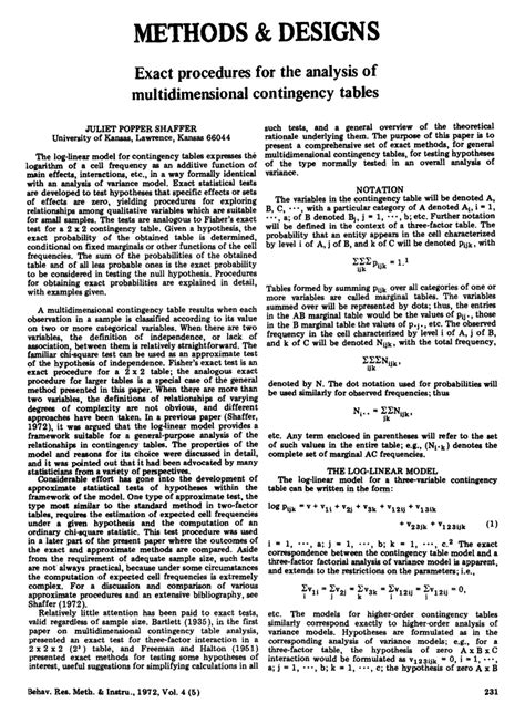 PDF Exact Procedures For The Analysis Of Multidimensional Contingency