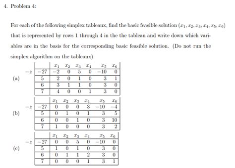 Solved 4 Problem 4 For Each Of The Following Simplex