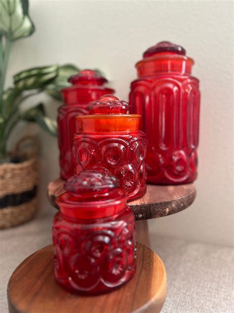 Vintage Le Smith Moon And Star Amberina Canister Set 4 Piece Etsy