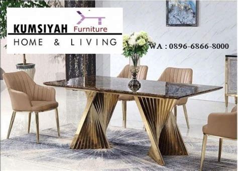 Jual Meja Makan Marmer Jakarta Kaki Stainless Steel Desain Parametrik