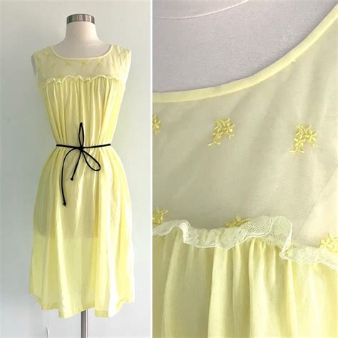 Vintage Intimates And Sleepwear Vintage 5s Pale Yellow Embroidered