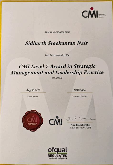 Sidharth On Linkedin Cmi Level 7 Award On Strategic Management And Leadership Practice Finally…
