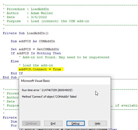 BUG V4 X When Loading Addin GetComAddin Causes Error In High Security