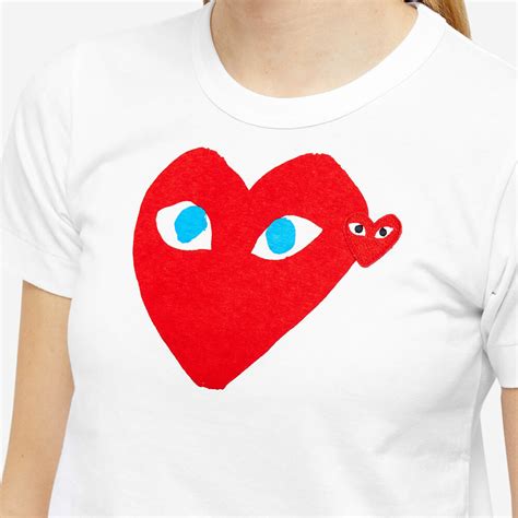 Comme Des Garçons Play Womens Double Heart Logo T Shirt In Whitered