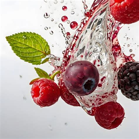 Raspberry Splash With White Background Premium Ai Generated Image