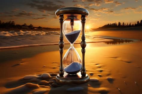 Premium Ai Image Vintage Hourglass On Sand Beach At Sunset Sand
