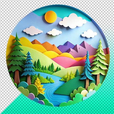 Colorful Paper Cutout Landscape Artwork On Transperent Background