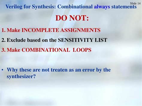 Ppt 7 Verilog Combinational Always Statements Vhdl Combinational Processes To Avoid