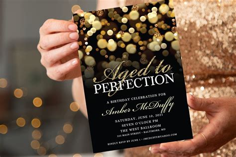 Aged To Perfection Birthday Party Invitation With Gold Glitter Etsy