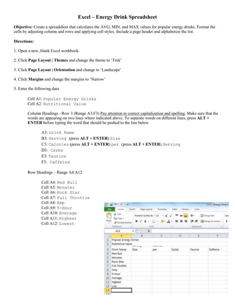 Excel Energy Drink Spreadsheet